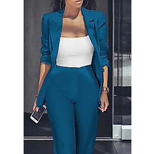 HuiSiFang Business Suit Set for Women Office Outfits Blazer Jackets + High Waist Straight Leg Pants