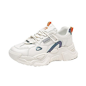 VV87 Women's PU Breathable Casual Walking Running Shoes Platform Fashion Sneakers Beige 6 US