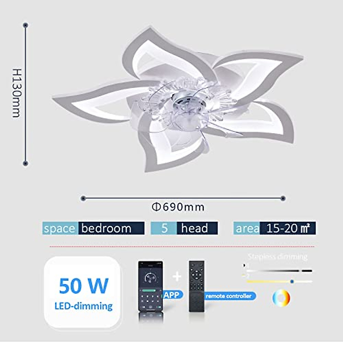 Bevenus Low Profile Ceiling Fan with Lights,110v Modern Dimmable Flower Shape Ceiling Light Fan with Remote Control/app Control,Timing 3 Gear Speeds Fan Ceiling Lamp.
