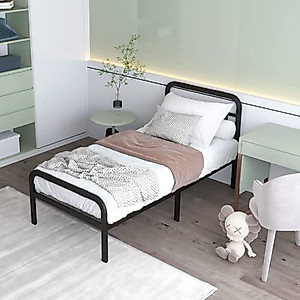 Emiosmt 14 Inch Twin Metal Platform Bed Frame with Headboard and Footboard,2500lbs Heavy Duty Steel Slat Support,No Box Spring Needed,Easy Assembly,Square Tube,Twin Bed Frame