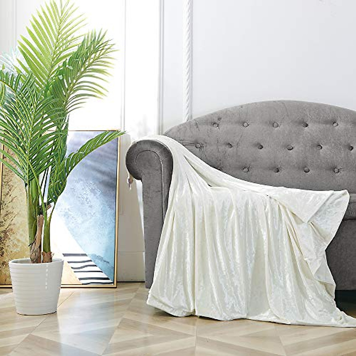 BOURINA Throw Blanket Shiny Decorative Ice Crushed Velvet Throw for Sofa Bed Polyester,50"×60" White