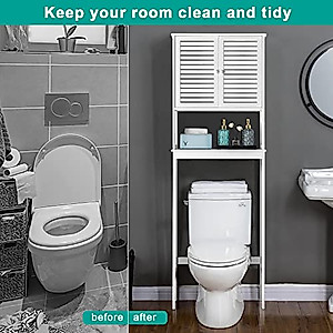 Over The Toilet Storage Cabinet, Bathroom Shelf Over The Toilet, Over Toilet Bathroom Organizer, White Bathroom Cabinet Storage Organizer Toilet Rack Shelf, Freestanding, with Adjustable Shelf