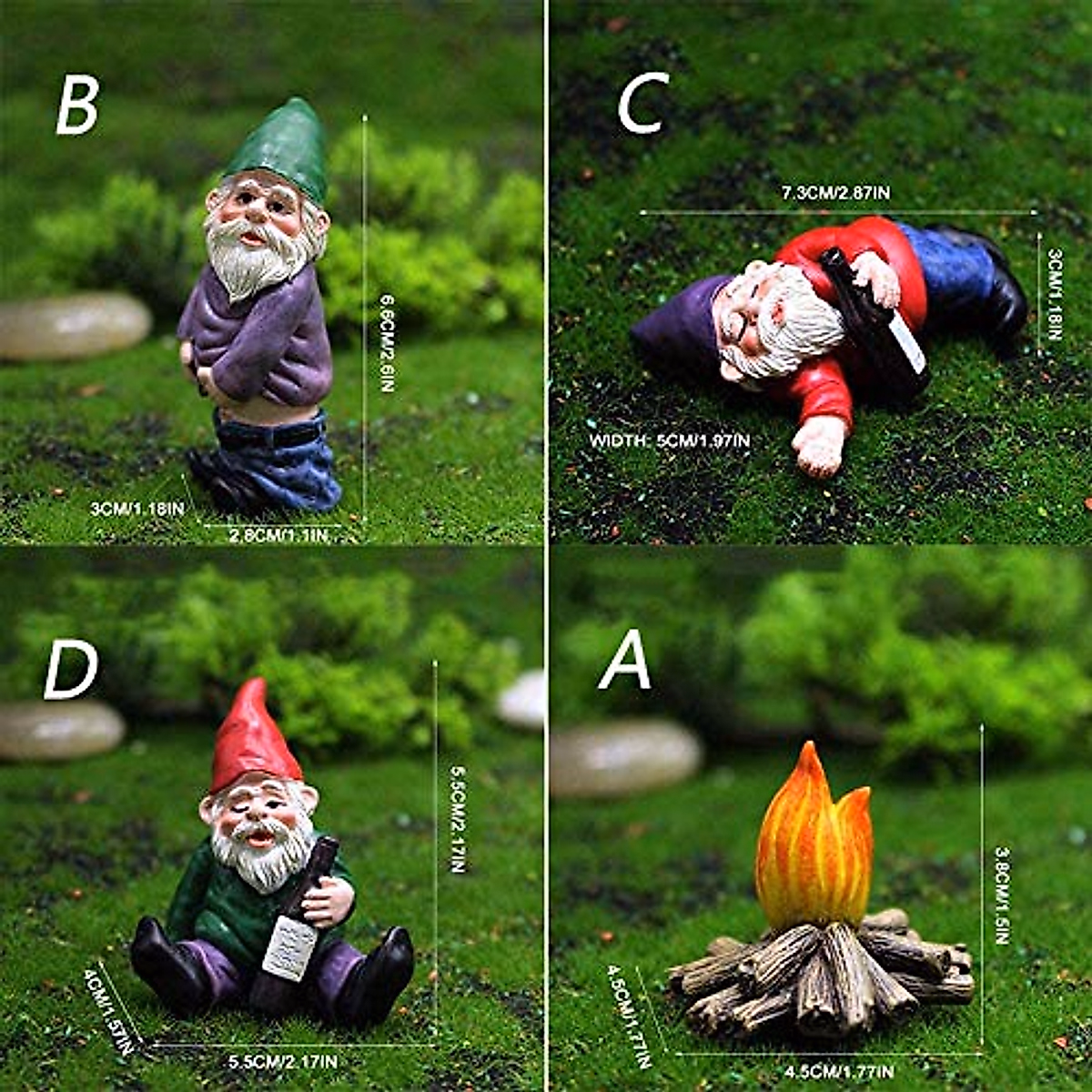 LINZHEN 4PCS Drunk Dwarf Garden Gnomes Knomes Decorations Decor Clearance Drunken Figurines for Outdoor Indoor Patio Yard Lawn Porch Ornament Gift
