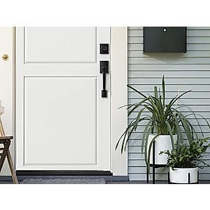 Brightify Black Front Door Handle, Matte Black Exterior Door Handle with Door Lever, Modern Front Door Lock Set, Adjustable Deadbolt with Single Cylinder, Reversible for Right&Left