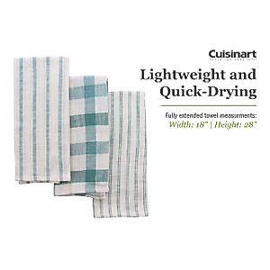 ASDJLK Cuisinart Oversized Kitchen Towels, Set of 3 - Slub Weave Cotton Fabric is Soft, Lightweight, & Quick Drying to Handle Cleaning, Wiping, & Drying Needs, 18 x 28 inches Dish Towels, Teal/Tan
