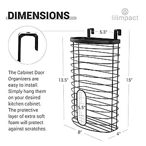 Lilimpact Over the Cabinet Kitchen Storage Grocery Bag Plastic Shopping Bag and Garbage Bag Holder Saver Dispenser Rack Stainless Steel' (Black)
