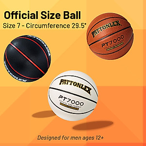 PATTONLEX Basketball - Official Size 7 (29.5") - Composite Leather - Indoor/Outdoor Ball for Men(White)