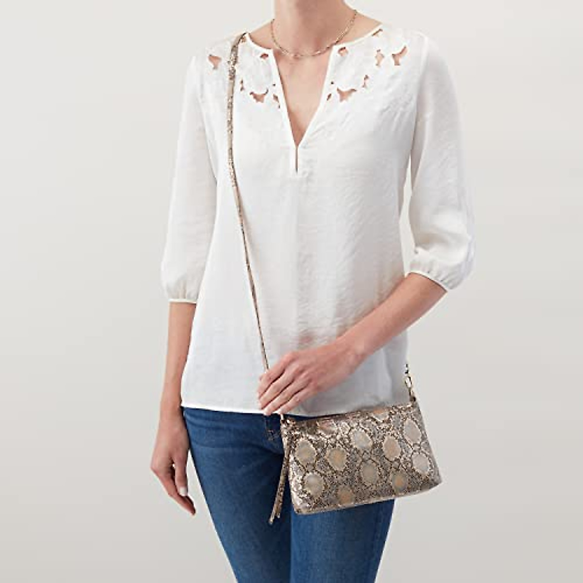 HOBO Darcy Sleek Crossbody Handbag For Women - Top Zipper Closure With Tassel Detail and Patterned Interior, Chic and Stylish Handbag Metal Snake One Size One Size