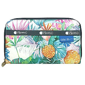 LeSportsac Lauren Roth Uluwehi HAWAII EXCLUSIVE Lily Wallet, Style 6506/Color K605, Vibrant Tropical Flowers, Palm Fronds & Pineapples, Lauren Roth Signature Printed on Pattern & Logo Tag