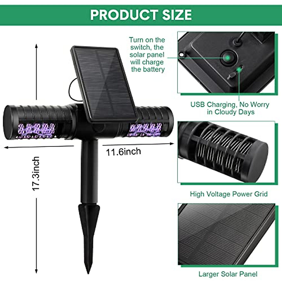 Kittmip 2 Pack Bug Zapper Solar Powered Led Mosquito and Insect Bug Zapper Light Outdoor Mosquito Traps Repellent Path Light for Garden Lawn Patio, Purple