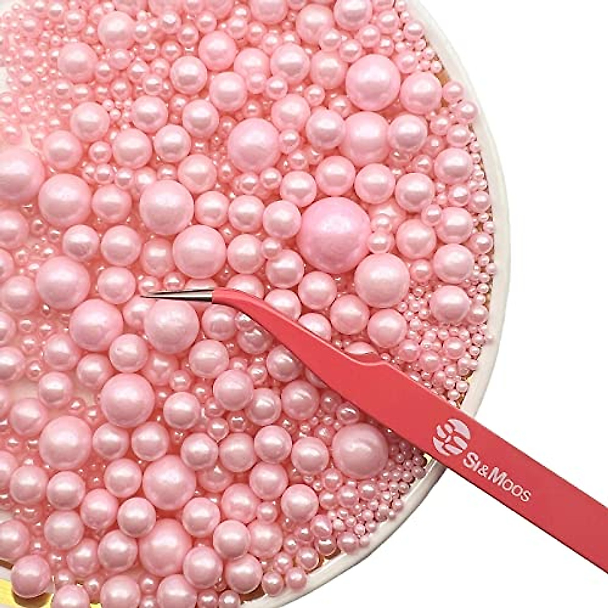 SE Si&Moos Edible Pearls for Cake Decorating Sugar Pearls Pink Pearl Sprinkles Pink Cookie Decorating Peals 3.5 oz with 1 Pair of Tweezers