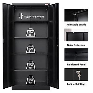 BESFUR Metal Storage Cabinet 71-inch Tall, Large Garage Locker with Adjustable Shelves & Locking Doors, Steel File Cabinet for Office, Pantry, Home (Black)