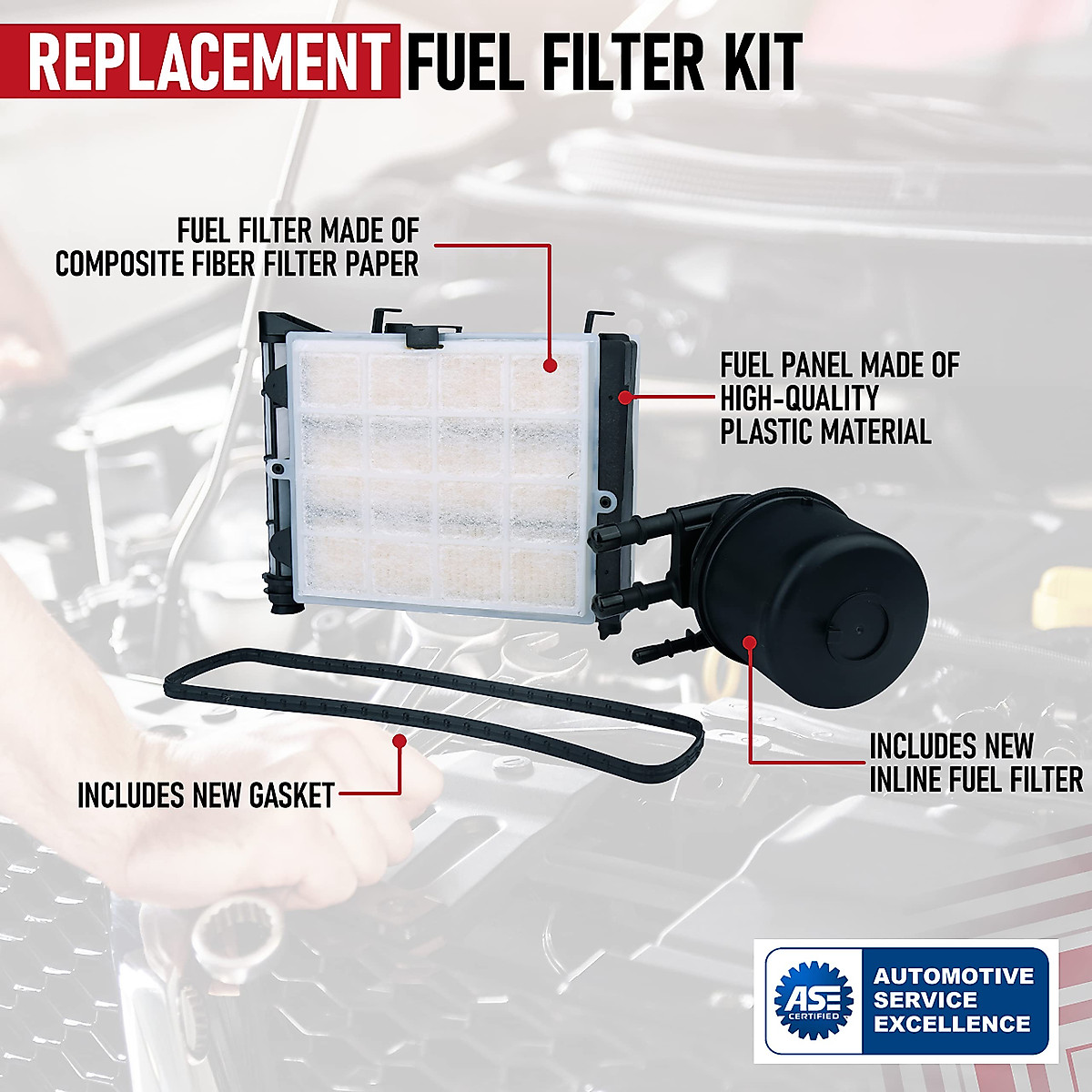 Replacement Fuel Filter, Compatible with Ford Vehicles, 2017-2019 - F-250 Super Duty, F-350 Super Duty - Replaces FD-4625, HC3Z-9N184-C, FD-4624, HC3Z-9N184-B - 6.7L Diesel Fuel Water Separator