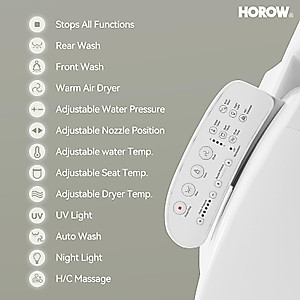 HOROW T0338W One Piece Toilet with Smart Bidet Seat, Elongated ADA Height Toilets with Heated Seat, Luxury Smart Toilet with Bidet Built-in, Dual Flush 12'' Rough-in, MAP 1000g, Standard White Toilet