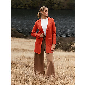 MEROKEETY Women's Casual Knit Blazer Jacket Button Down Elegant Work Office Coatigan Sweater for Fall Winter, Orange, Medium