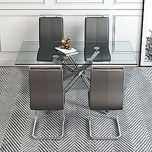 63 inch Glass Dining Table for 6, Silver Legs Rectangular Glass Kitchen Table, Glass Top Dining Table for 4-6 Persons Table Furniture for Home Office Kitchen Dining Room