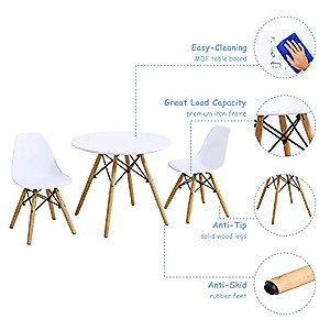 Costzon Kids Table and Chair Set, Kids Mid-Century Modern Style Table Set for Toddler Children, Kids Dining Table and Chair Set, 3-Piece Set (White, Table & 2 Chairs)