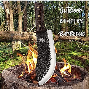 ZENG JIA DAO Butcher Knife - 7'' Bullnose Breaking Knife Meat Cleaver Knife for Meat Cutting - Vacuum Treated High Carbon Steel - Chopping Knife for Kitchen, Outdoor Camping, BBQ 2024 Gift