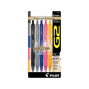 Pilot G2 Mineral Art Limited Edition Retractable Gel Pens, Fine Point, Assorted Ink, 5/Pack