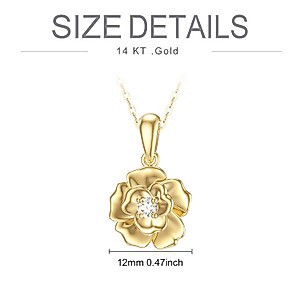 14k Gold Flower Pendant Necklace for Women, Rose Flower Christmas Jewelry Gift for Mother Wife Girlfriend, 18 Inch Chain (14K Yellow Gold)