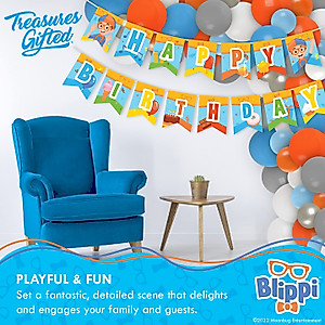 Treasures Gifted Officially Licensed Blippi Banner - Blippi Happy Birthday Banner - Blippi Birthday Party Supplies - Blippi Party Decorations - Blippi Birthday Banner - Blippi Party Supplies