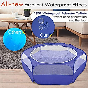 Pawaboo Small Animals Playpen, Waterproof Small Pet Cage Tent with Zippered Cover, Portable Outdoor Yard Fence with 3 Metal Rod for Kitten/Puppy/Guinea Pig/Rabbits/Hamster/Chinchillas, Indigo
