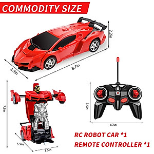 Transformable Remote Control Car for Boys 4-7 8-12 Gifts, 1:18 Transform Robot Toy Car with 360° Rotating Led Lights & One Button Deformation, Kids Robot Toys for 3 4 5 6 7 8 9 10+Years Old, Red