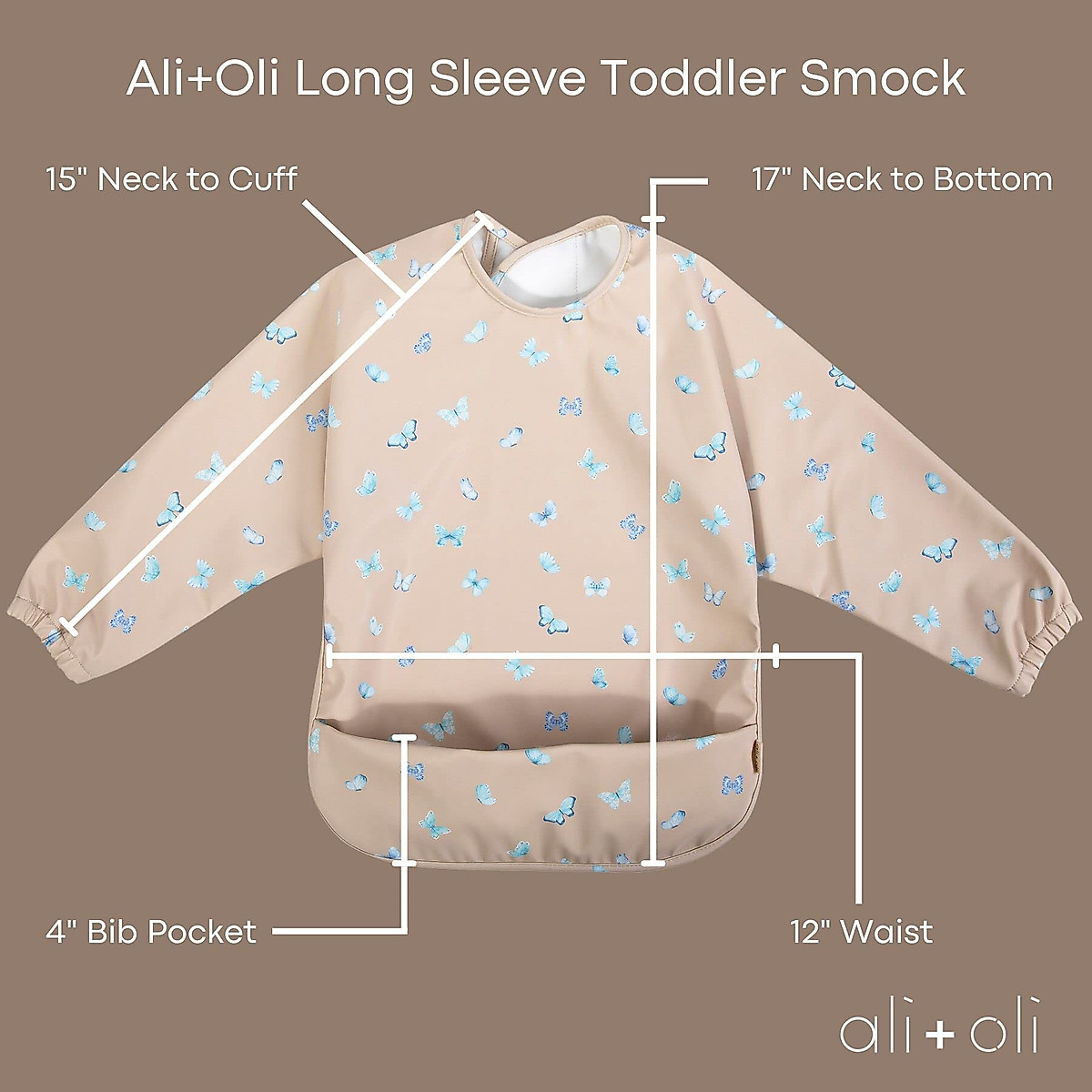 Ali+Oli Smock Bib for Baby (1-pc) Short Sleeve Set (Farm) BPA-Free Oeko-Tex Certified, Toddler Bib Ages 6m+