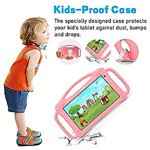 Azeyou 7 inch Android 11.0 Tablet for Kids, 2GB RAM 32GB ROM Toddler Tablet with Bluetooth, WiFi, Dual Camera, Shockproof Case, Kids APPs Pre-Installed, Parental Control, K10 Tablet Pink