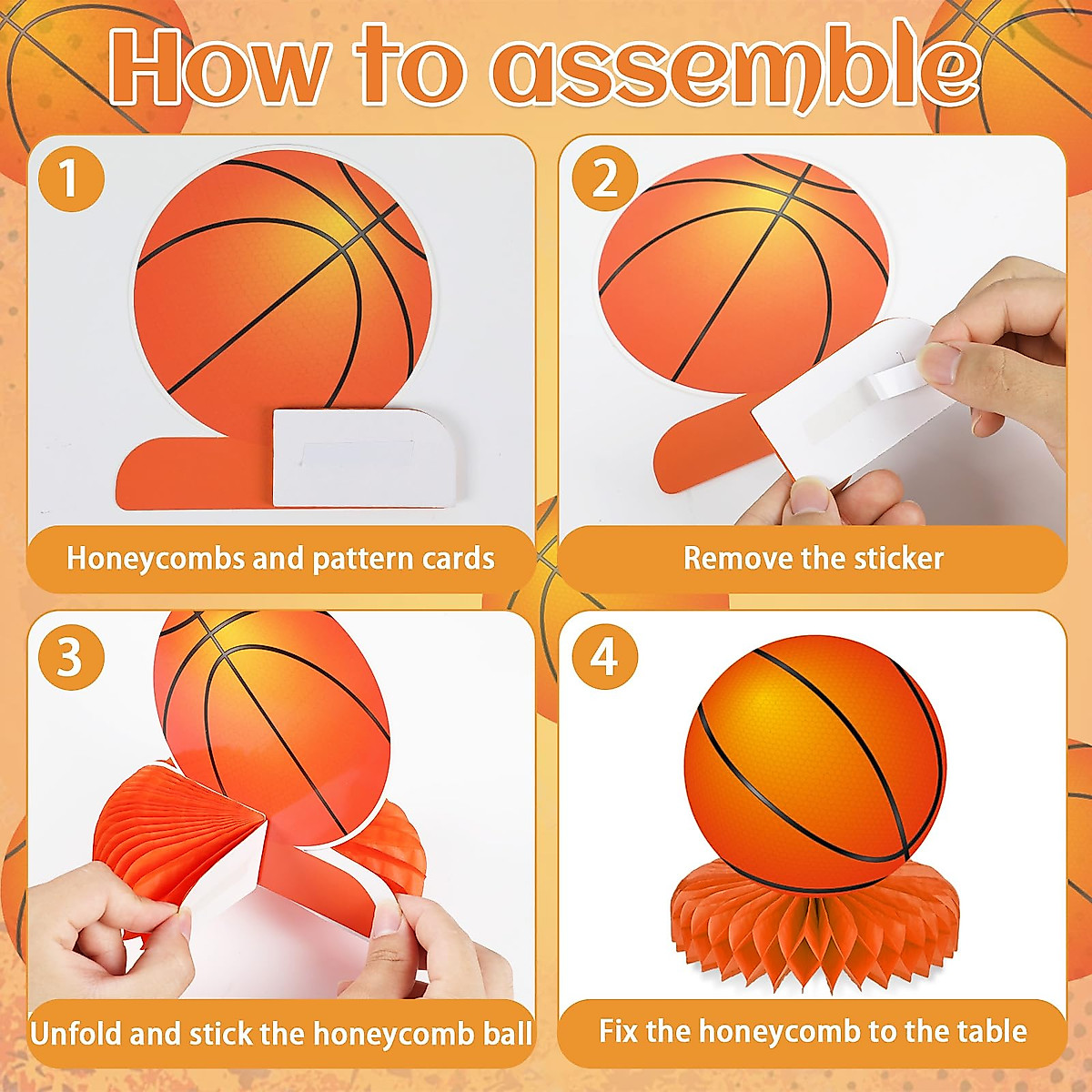 Chunnin 12Pcs Basketball Honeycomb Centerpiece Basketball Birthday Party Decoration Basketball Themed Party Table Toppers Basketball Party Table Centerpieces for Boy Sport Baby Shower Party Supplies