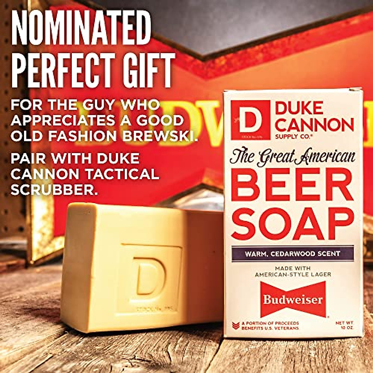 Duke Cannon Supply Co. Big Ass Brick of Soap - Superior Grade, Large Men's Soap Made with Budweiser, All Skin Types, Masculine Cedarwood Scent, 10 oz