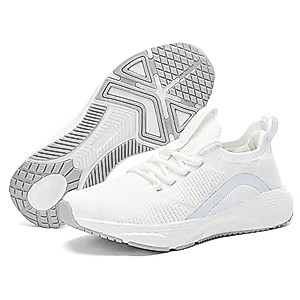 Lamincoa Women's Walking Sneakers Running Shoes - Slip On Tennis Shoes Memory Foam for Athletic Gym Workout White