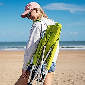 SUNNYFEEL Low Folding Beach Chair for Adults, Portable Lightweight Sling Beach Camping Chairs with Cup Holder, Armrest,Foldable Camp Lawn Chair for Outdoor Sand Concert Travel Sport Events,300LBS