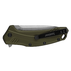 Kershaw Link Olive Stonewash Pocketknife, 3.25" CPM 20CV Steel Drop Point Blade, Assisted One-Handed Flipper Opening, Folding EDC, Stainless Steel, olive green