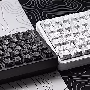 dagaladoo White Topographic keycaps Double Shot PBT keycaps Shine Through Keyboard Keys Side Printed Key caps Cherry Profile Custom keycap Set for100%, 75%, 65%, 60% US Layout Mechanical Keyboard