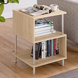 Bestier Night Stand, End Table S-Shaped Side Table with Storage Shelf, 3 Tier Sofa Table for Living Room, Bedside Tables for Bedroom, Small Tables for Small Spaces (Light Oak, 15.8 Inch)
