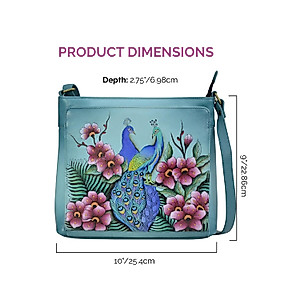 Anna by Anuschka womens Anna Anuschka Women s Genuine Leather Crossbody Organizer Hand Painted Exterior Peacock Lov, Peacock Love, One size US