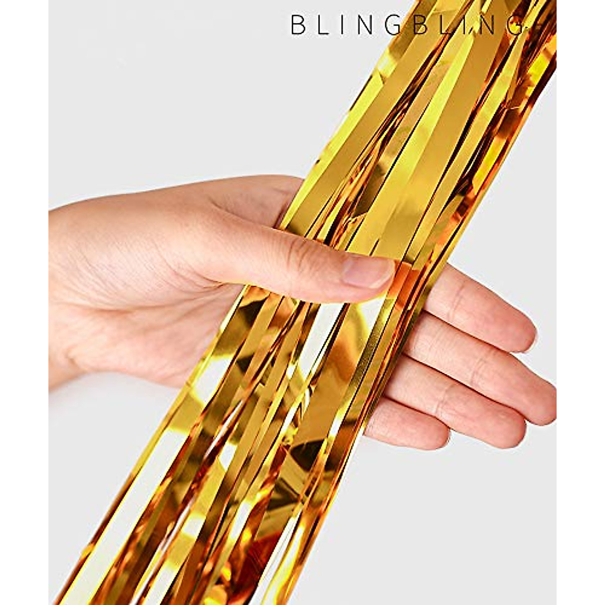 2 Pcs 3.2ft x 8.2ft Shiny Gold Metallic Tinsel Foil Fringe Curtains Photo Booth Backdrop for Birthday Wedding Holiday Celebration Bachelorette Party Decorations (Gold)