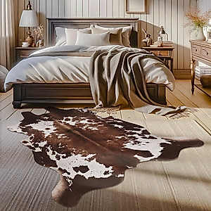 Faux Cowhide Cow Print Rug: 4.6 x 5.2 Feet Cow Hide Animal Print Area Carpet Large Western Decor for Living Room Bedroom (4.6 * 5.2ft)