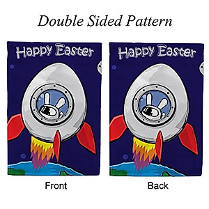 My Little Nest Seasonal Garden Flag Happy Easter Bunny Egg Spaceship Vertical Garden Flags Double Sided for Home Farmhouse Yard Holiday Flag Outdoor Decoration Banner 12"x18"