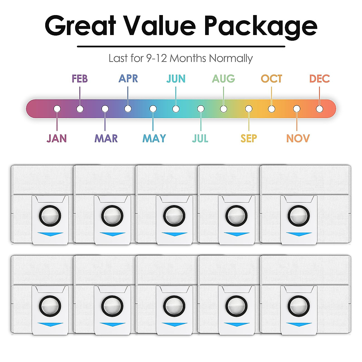 (10 Pieces) T20 OMNI Dust Bag Replacement Vacuum Bags for ECOVACS DEEBOT T20 OMNI, X1 OMNI, X1 PRO OMNI, T10 OMNI Robot Vacuum, Filter Bags Compatible With DEEBOT X1 OMNI Auto-Empty Station