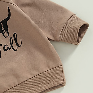 2Pcs Toddler Baby Boy Western Clothes Cow Print Long Sleeve Pullover Sweatshirt Tops+Jogger Pants Fall Winter Outfits (Coffee, 0-6 Months)