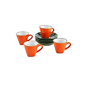 IMUSA USA 8 Piece 3oz Colorful Espresso Cups with Saucers (Green, Orange)