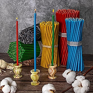 Diveevo ecclesiastical Beeswax Candles - 50 pcs. I Ritual Candles L-6.3 in, Ø-0.2 in I 30 min Burning time Yellow red Green Blue Black I Thin Candles drip- & smokefree