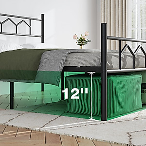 Novilla Queen Bed Frame Elegant Style with Headboard and Footboard, 14" High Metal Platform Bed Frame for Bedroom, Guest Room, Heavy Duty Metal Slats Support, No Box Spring Needed, Easy Assembly