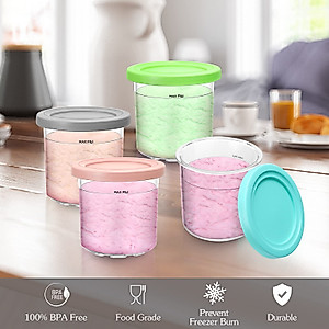 ELIUNG 4 Pack Ice Cream Pints Containers and Lids Compatible for Ni-nja XSKPLID2CD NC300 NC301 NC299AM C300s Series Creami Ice Cream Maker Fit For Ni-nja Creami Pint Containers