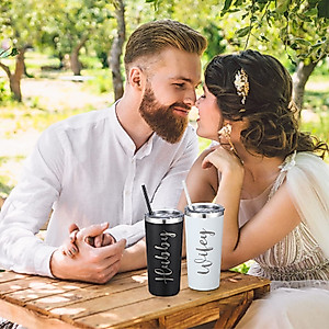 22 oz Wifey and Hubby Travel Tumbler insulated Set of 2, Stainless Steel Tumbler with Slide Close Lid and Straw Wedding Gifts for Couple Newlyweds Valentine's Day Engagement Anniversary Bridal Shower
