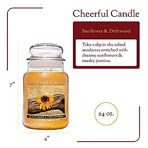 A Cheerful Giver - Sunflower & Driftwood - 24oz Large Scented Candle Jar with Lid - Cheerful Candle - 135 Hours, Candles Gifts for Women, Yellow