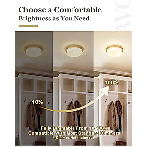 Audickic Gold Flush Mount Ceiling Light, 13inch Close to Ceiling Light Fixtures 24W 2200lm Dimmable 2700K/3000K/4000K/5000K/6000K Brass LED Ceiling Lamp for Bedroom Hallway Kitchen, AD-22008-L-GD
