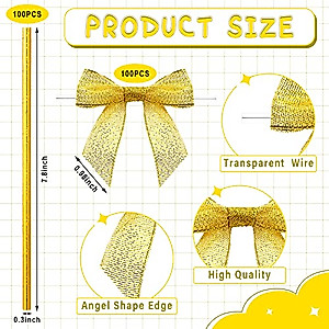 200 Cake Pop Sticks and Bows Kit for Cake Pops, Candies, Lollipops, Chocolates and Cookies Decorating, Include 100 Satin Ribbon Twist Tie Bows and 100 Paper Striped Straws for Party Supplies (Gold)